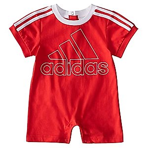 adidas baby boys Short Sleeve 3- Stripe Shortie Rompers, Vivid Red, 3 Months US