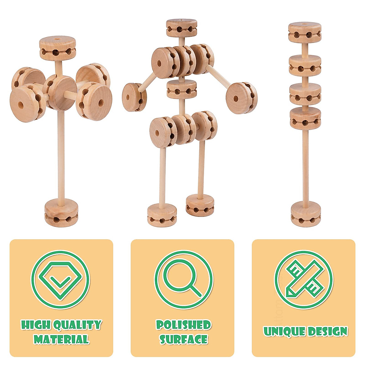 NiToy Wooden Building Blocks 60PCS Montessori STEM Toy for Kids 6+, Natural Wood Splicing Joints and Sticks Educational Sensory Tinker Creative 3D Playset Stacking Game