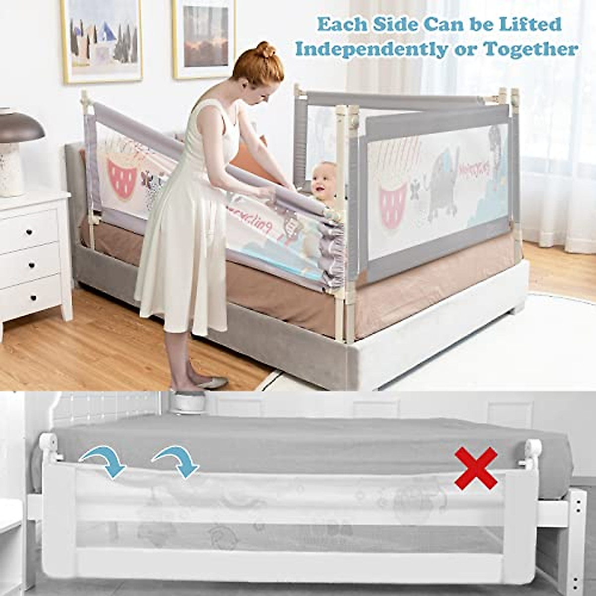 BABY JOY Bed Rail for Toddlers, 69’’ Extra Long, Height Adjustable & Foldable Baby Bed Rail Guard w/Breathable Mesh & Double Safety Child Lock for Kids Twin Double Full Size Queen King Mattress, Gray