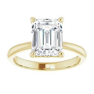 Moissanite Engagement Ring 2 Carat Emerald, Handmade 925 Silver, 10K/14K/18K Solid Gold, Solitaire Ring Bridal Wedding Gifts for Women, Anniversary Ring, VVS1, Colorless (925 Silver (Yellow Gold Plated))