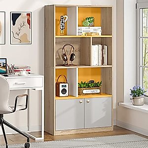 Tribesigns 65" Tall Bookcase, 5-Tier Freestanding Cube Bookshelf with Door & Storage Shelves, Modern Display Storage Organizer with 6-Open shelf and Floor Cabinet for Living Room, Bedroom, Home Office