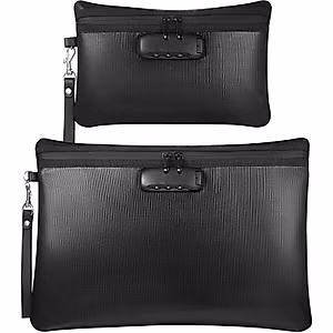 Nezyo Fireproof Safe Money Document Bag with Lock 2 Pcs Notary Journal Bag Waterproof Bag with Zipper for A4 Storage Pouch File Passport Tablet, 14 x 10 Inch and 6.7 x 10 Inch(Black, Horizontal)