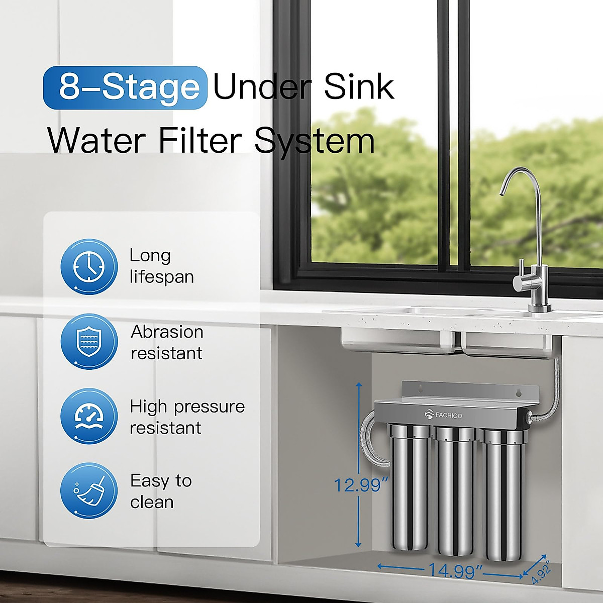 Fachioo Replacement Filters for Waterdrop® WD-TST-UF Under Sink Water Filter System, Fits Waterdrop® WD-P1, WD-U2, WD-C3, Reduces PFAS, PFOA/PFOS, Chlorine, Last Up to 24 Months (Pack of 3)
