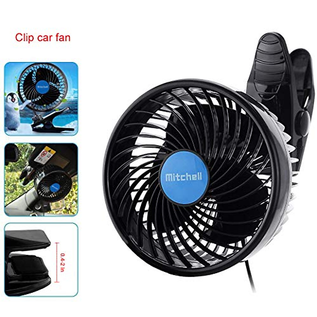 Alagoo Car Fan 6'' 12V Fan Cool Gadgets Clip Fan for Front Rear Seat Passenger Portable Car Seat Fan Electric Car Fans Quiet Car Air Conditioner with Cigarette Lighter Plug for Car/Vehicle SUV, RV