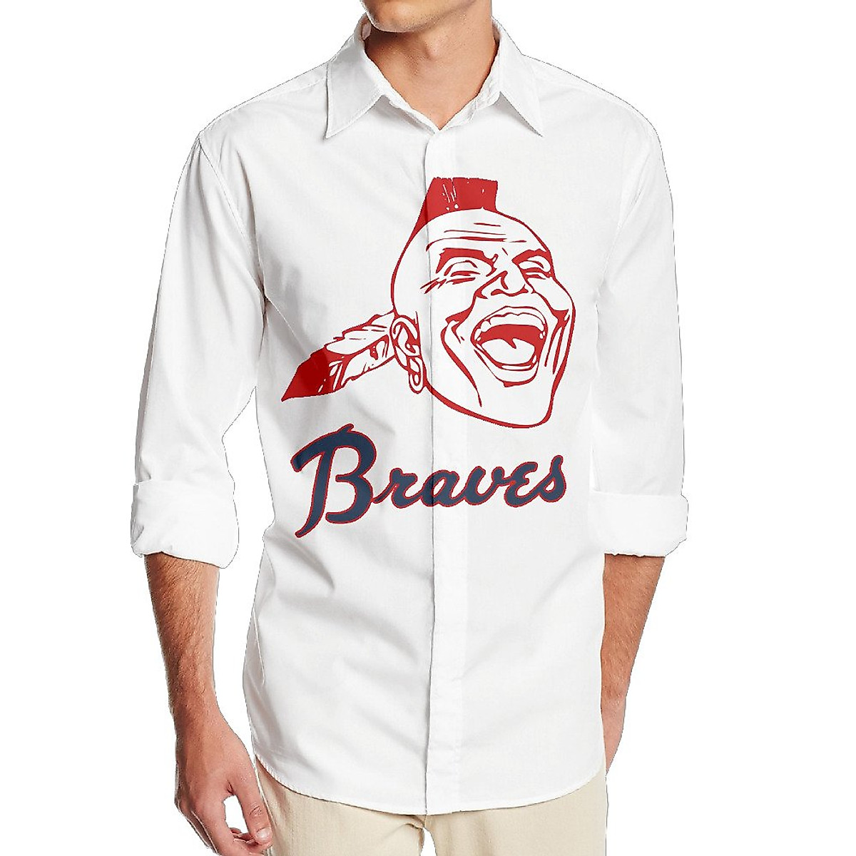 Memoy Atlanta Baseball Brave Men's Long Sleeve Casual T-Shirt S White