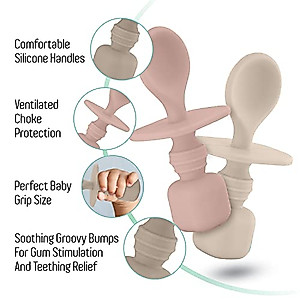 Silicone Baby Spoons for Baby Led Weaning 2-Pack, First Stage Baby Feeding Spoon Set Gum Friendly BPA Lead Phthalate and Plastic Free, Great Gift Set