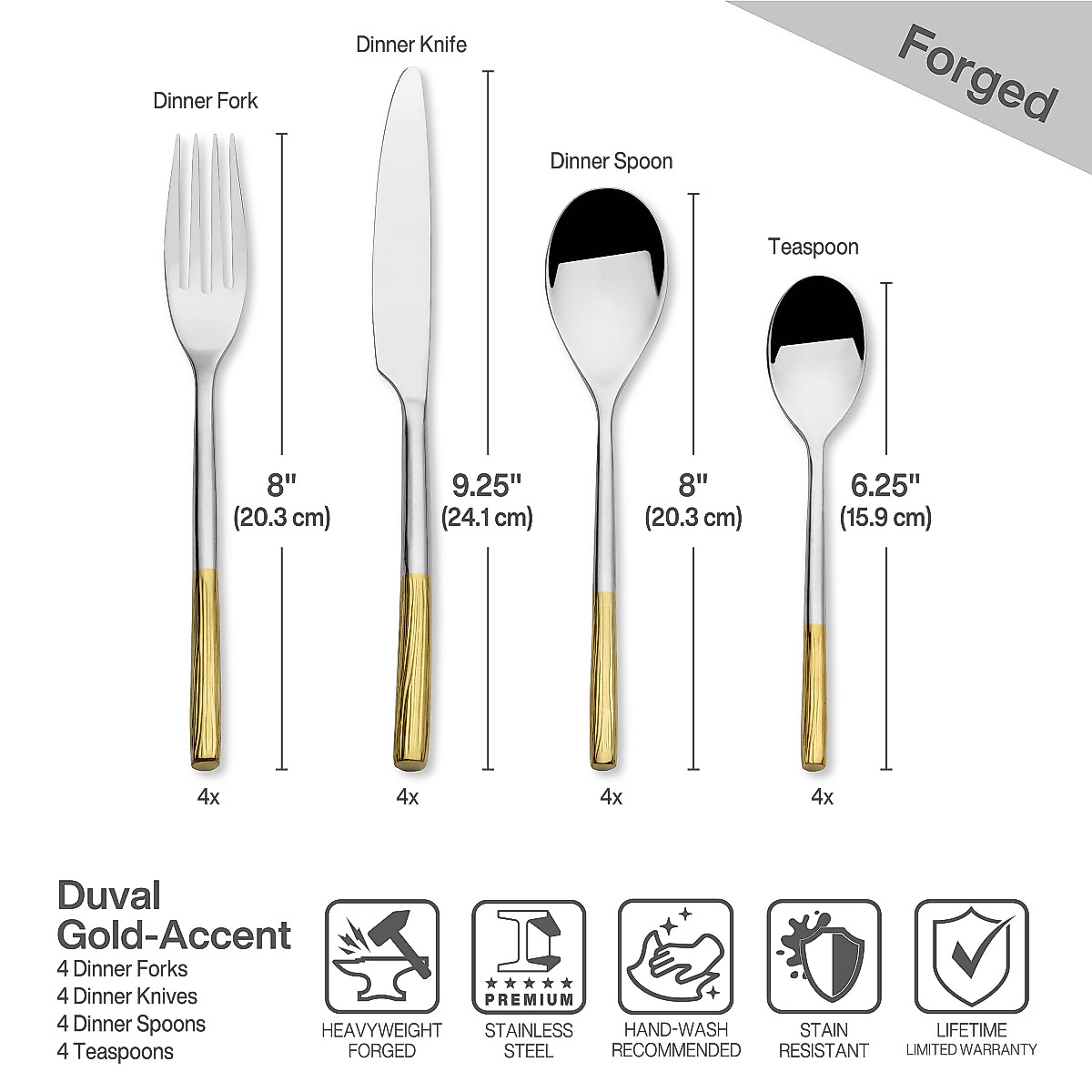 Mikasa Duval Gold Lines 18.0 Forged Stainless Steel 16 Piece Cutlery Set, Service For 4
