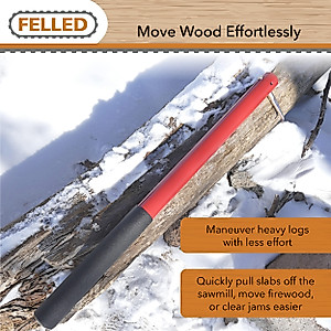 Felled Hookaroon Tool - 30in Log Roller Lifter with Aluminum Handle for Moving Firewood or Pulling Slabs Off The Sawmill