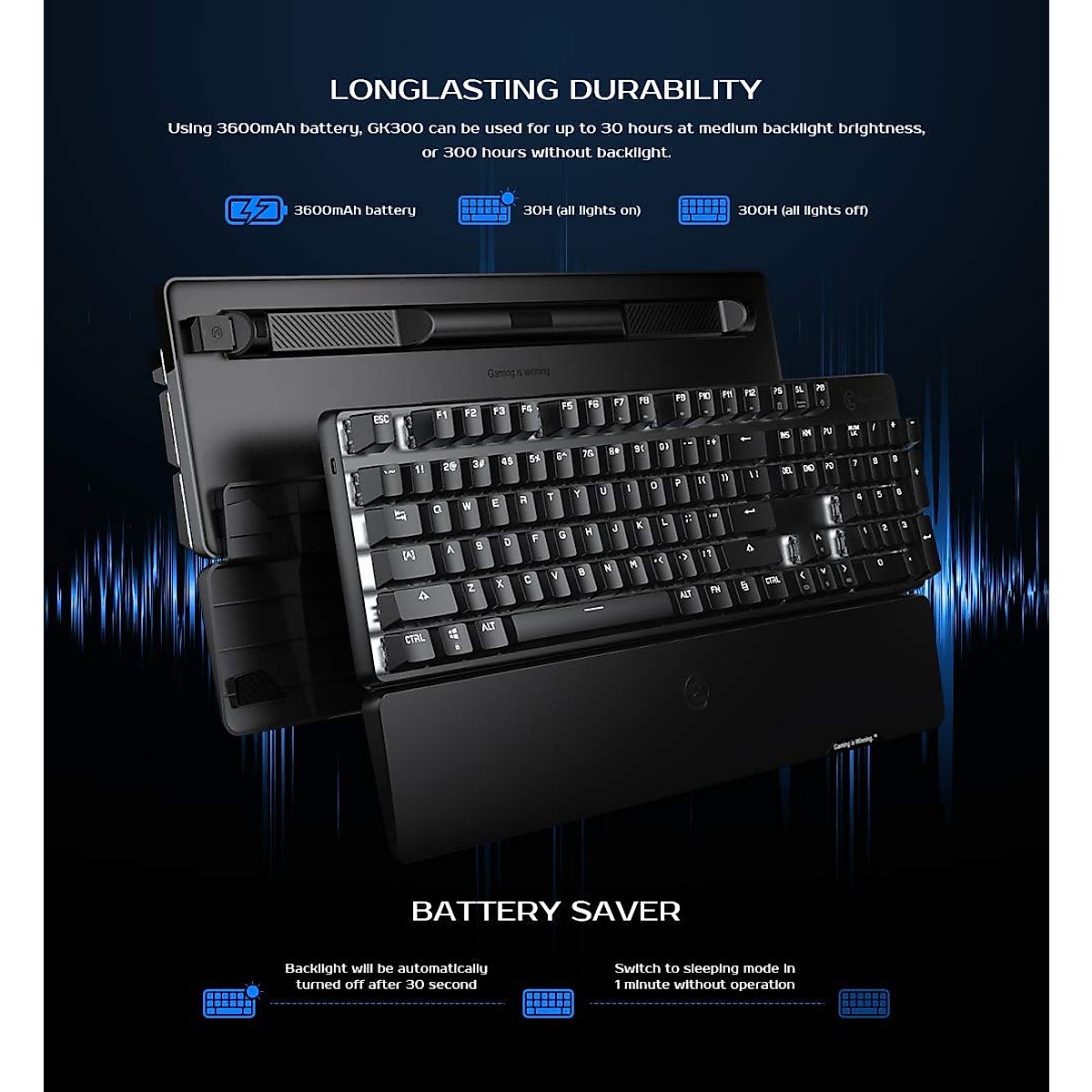 GameSir GK300 Wireless Mechanical Gaming Keyboard 2.4 GHz + Blutooth Connectivity, 1ms Low Latency, Aluminium Alloy Top Plate, Anti-ghosting for PC/iOS/iPad/Android Smartphone/Laptop and Mac (Renewed)