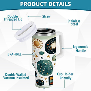 Jihqo Space Rockets Planets 40 oz Stainless Steel Vacuum Insulated Tumbler with Handle and Straw Lid, Leakproof Water Bottle Double Wall Travel Mug Coffee Cup, Cupholder Friendly