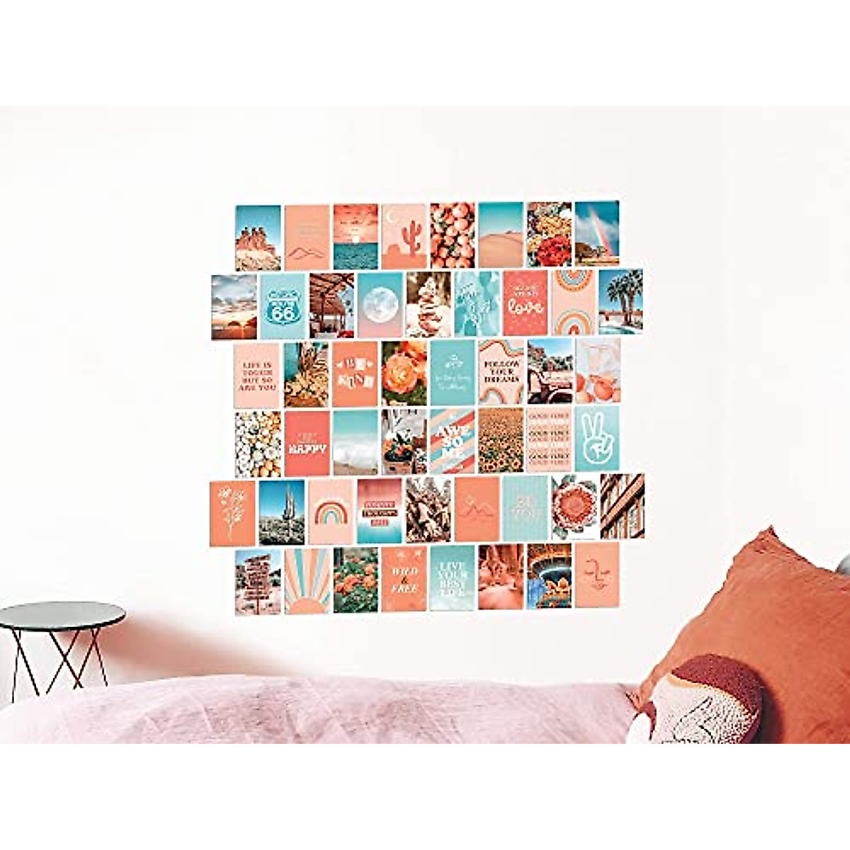 Artivo Peach Teal Wall Collage Kit for Aesthetic Pictures, 50 Set 4x6 inch, VSCO Girls Bedroom Decor, Cute Boho Wall Decor, Dorm Photo Collection