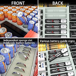 Large Capacity 269 Battery Organizer Storage Case with Tester, Double-Side Battery Holder Container for AA AAA AAAA C D 9V Lithium 3V CR123 CR2032 CR1632 18650 Batteries(Box Only) (Grey)