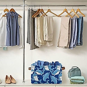 xigua Dolphins Pattern Square Storage Basket,Collapsible Sturdy Fabric Storage Basket Cube W/Handles for Clothes Toy Closet(1 pcs)-43