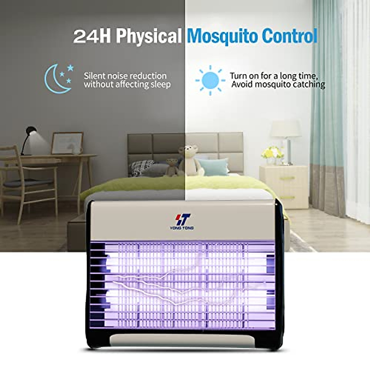YONGTONG Set n Zap！Indoor High-Powered 3000V Electric Mosquito Killer, Pest Control Bug Zapper with 20W Light for Moth, Wasp, Fly, Mosquito Lamp for Apartment, Kitchen, Office, Restaurant