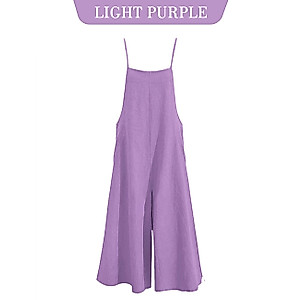 YESNO Women Casual Loose Boyfriend Bib Pants Summer Wide Leg Cotton Jumpsuits Rompers with Pockets (XL PZZTYP2 Light Purple)