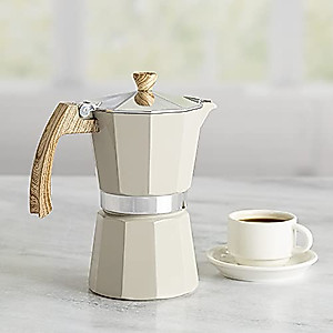 Primula Aluminum Stove Top Espresso Maker, Percolator Pot for Moka, Cuban Coffee, Cappuccino, Latte and More, Perfect for Camping, 6 Cup, Cream