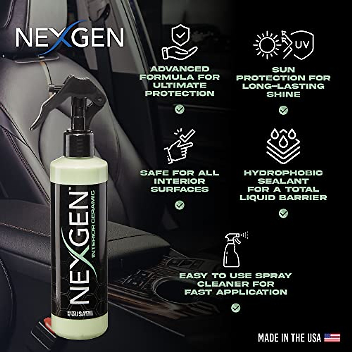 Nexgen Interior Ceramic Spray — Ultimate Interior Protection — Spray-on and Wipe-Off Ceramic Coating for Hard Interior Surfaces (8 oz)