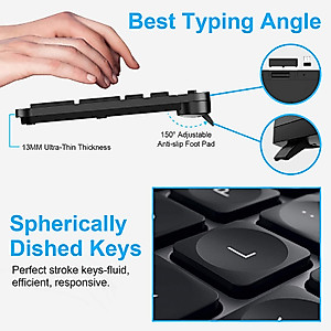 NPET WK20 Wireless Keyboard for Windows, 2.4 GHz Wireless, Full-Size, Number Pad, 14 Multimedia Keys, 2-Year Battery Life, Compatible with PC, Laptop