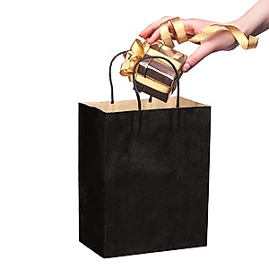 [100 Bags] 6.25x3.5x8. Kraft Paper Gift Bags with Handles Bulks. Ideal for Shopping, Packaging, Retail, Party, Craft, Gifts, Wedding, Recycled, Business, Goody and Merchandise Bag (White)