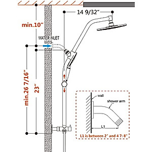BRIGHT SHOWERS Rain Shower Heads System Solid Brass Sliding Bar with Height Adjustable High Pressure Handheld Shower Head, No Drilling Installation Option Provided