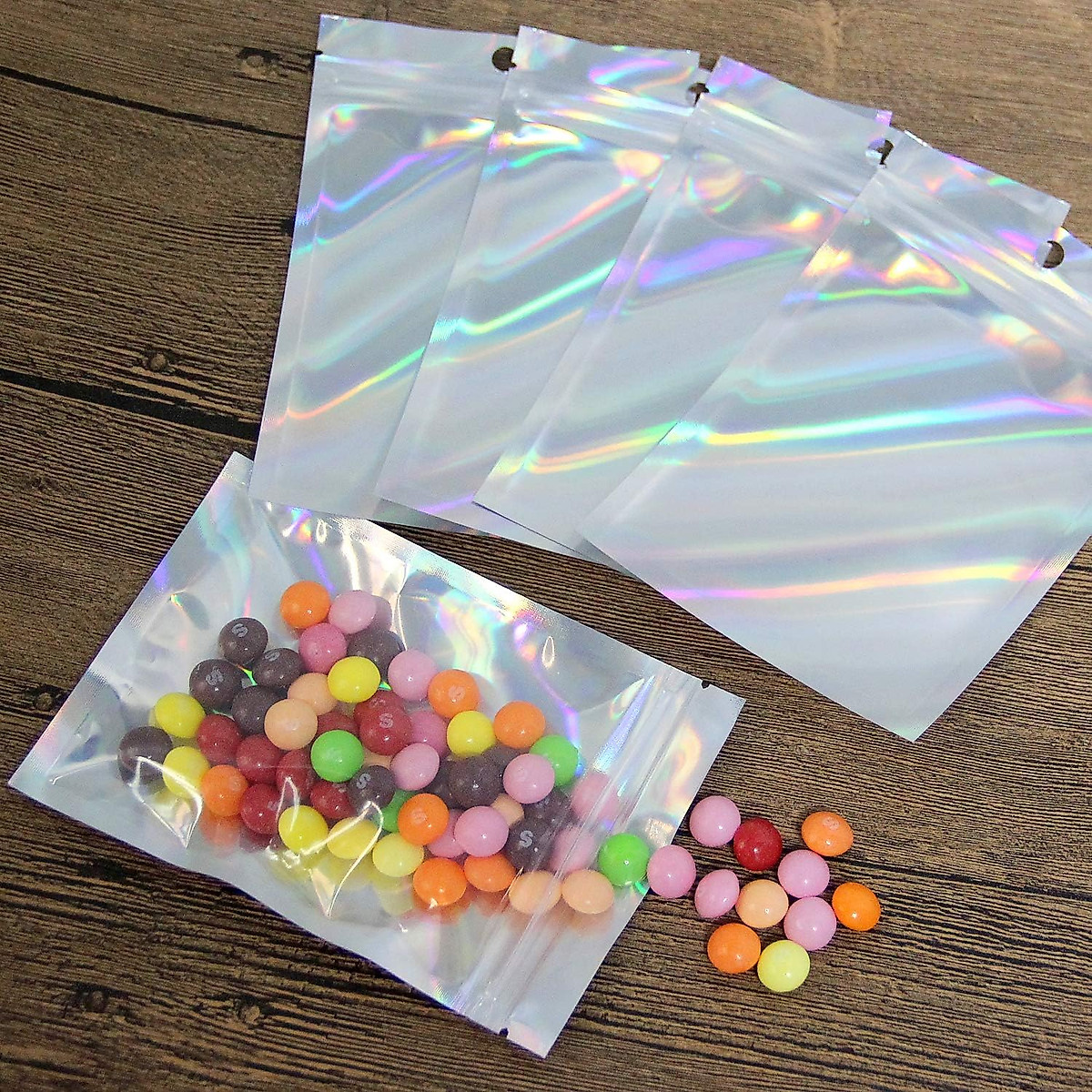 EgticLive 100 Pack Holographic Bags for Small Business, 4 x 6", Resealable Ziplock Foil Pouch Bags for Multipurpose Storage (4 X 6 inches)