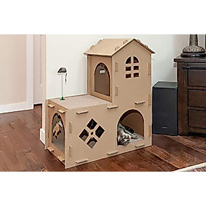 Furhaven Farmhouse Multi-Level Cat Scratcher Hideout w/ Catnip - Cardboard Brown, One Size