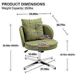 Pvillez Office Desk Chair No Wheels Polyester Fabric Armless Home Office Desk Chair Office Chair Vanity Chair Adjustable Swivel Home Office Computer Chair Task Chair w/Pillow&Silver Base (Green)