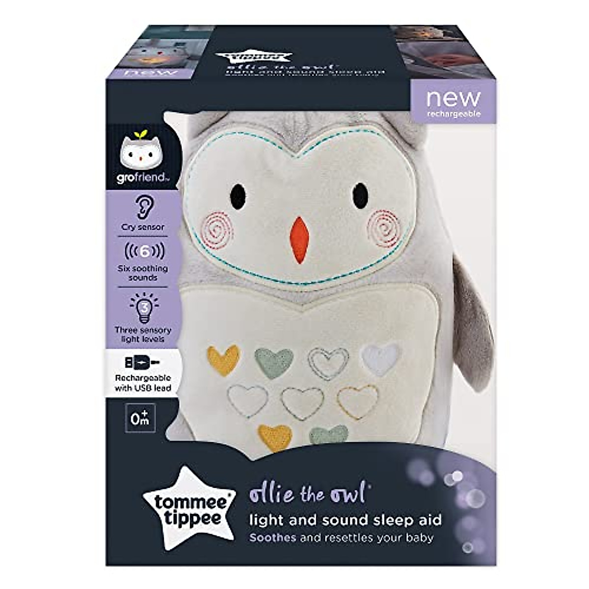 Tommee Tippee Rechargeable Light & Sound Sleep Aid - Ollie The Owl, Grey