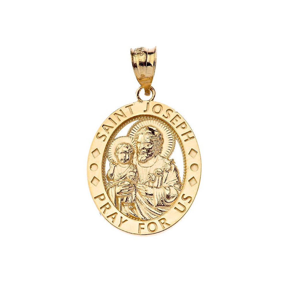 CaliRoseJewelry 14k Saint Joseph Pray for Us Oval Charm Pendant in Yellow Gold