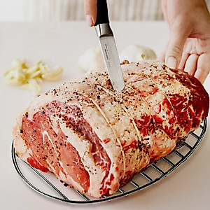 DIMESHY Roasting Rack, Black with Integrated Feet, Enamel Finished, Nonstick, fit for 15 inches oval roasting pan, safety, dishwasher, Great for Basting, Cooking, Drying, Cooling rack. (12.5”x 8.5”)