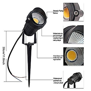 LightingWill 5W LED Landscape Lights, Warm White 3000K-3500K, Waterproof DC 12V COB LED Outdoor Wall Spotlight Low Voltage Garden Tree Spot Lighting for,Yard,Pathways,Fence (4 Pack)