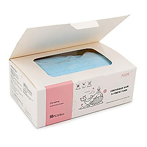 Disposable Kids Face Mask Bulk Set (50 Pack) Childrens Mask, Youth Face Mask for Boys and Girls, 3 Ply, Pleated, Blue