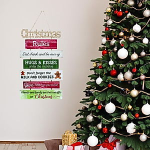 Christmas Wood Wall Decor Hanging Sign, Rustic Wooden Plaque, Holiday Rules 23" x 13.75" Jute Hanger