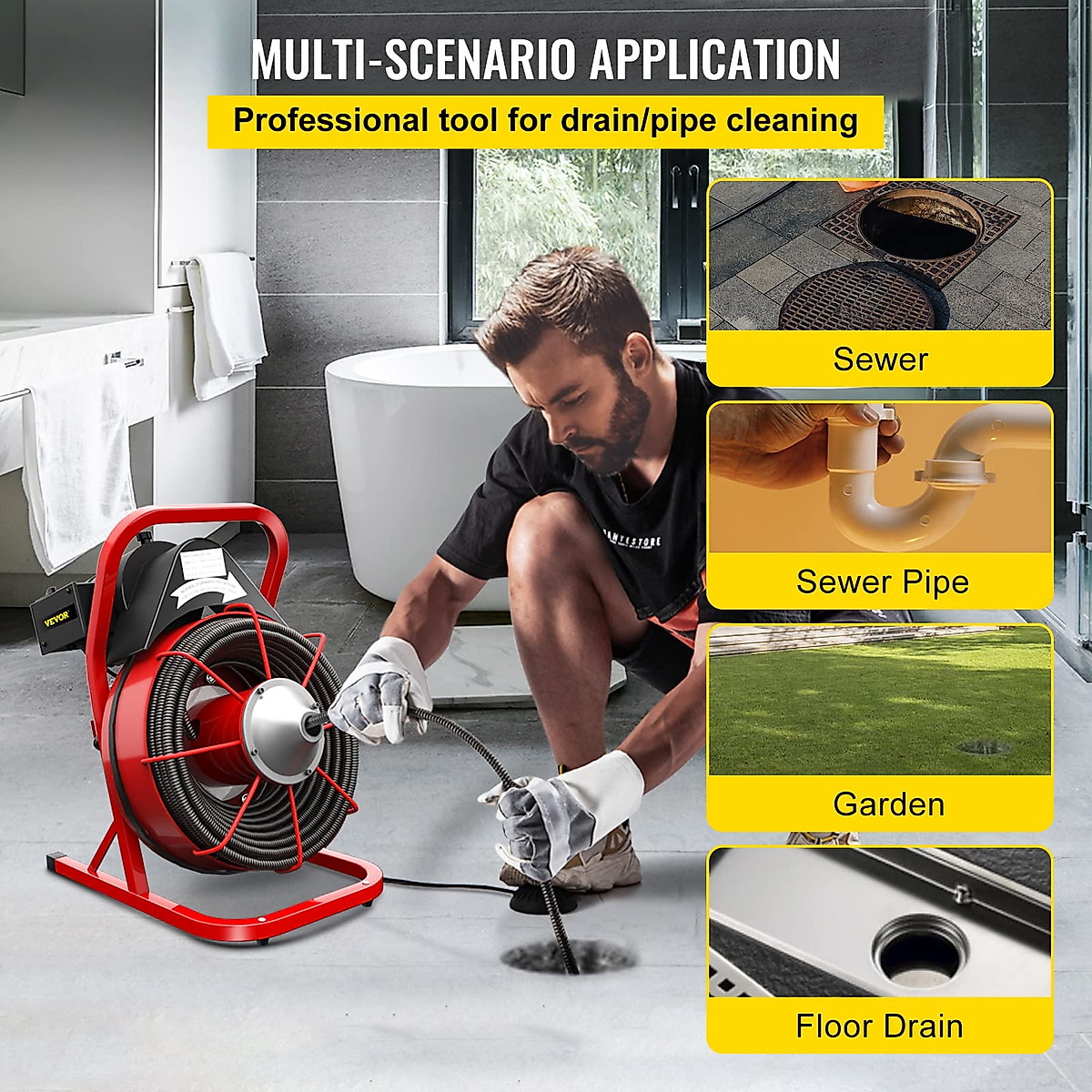 VEVOR 75Ft x 3/8Inch Drain Cleaner Machine + Roebic FRK-1LB Foaming Root Killer