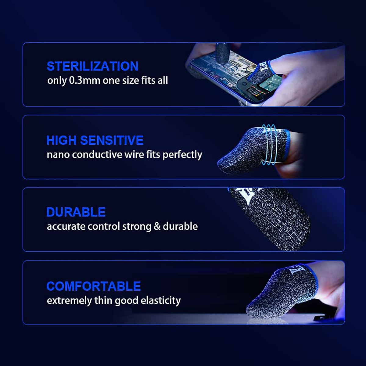 Finger Sleeve for Gaming,Seamless Thumb Finger Sleeve Silver Fiber Mobile Phone Gaming Finger Sleeves, Breathable & Sweatproof, for League of Legend, Pubg, Rules of Survival, Knives Out 10 Pack