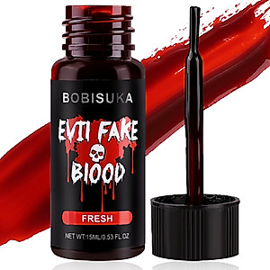 BOBISUKA Halloween Fake Blood, Fresh Fake Blood 0.53oz, Realistic Washable Liquid Dripping Fake Blood Makeup Kit for Halloween, SFX Makeup, Cosplay Party, Stage, Horror Film