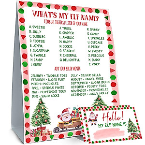 What's Your ELF Name Game, with 1 ELF Themed Sign and 30 Name Stickers, Christmas Party Game,Birthday Party Activities for Adults and Kids,Activity Game for Class Graduation