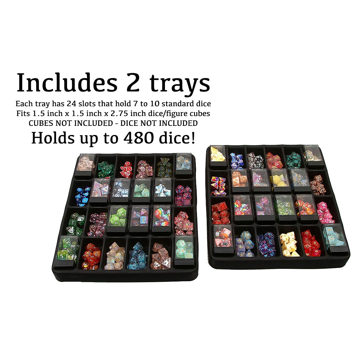 Forged Dice Co. Double Dice Tray Dice Case - Holds 40 Plastic Dice Storage Cubes or 14 Dice Per Section up to 560 Total Dice - Dice Tray and Display Case Compatible with Chessex Cubes and DnD Dice