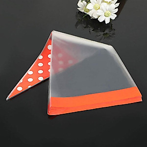 FARUTA 100pcs Clear Cello Treat Bags Cone Shaped Polka Dot Popcorn Bags Triangle Treat Bags OPP Plastic Bags for Gift Wrapping Bakery Cookie Dessert Packaging Red