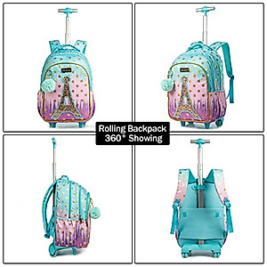 MOHCO Rolling Backpack 18 inch with Lunch Bag and Pencil Case Wheeled School Backpack for Boys and Girls