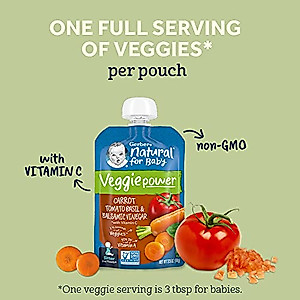 Gerber Baby Food Pouches, 2nd Food for Sitter, Veggie Power, Mixed Carrot Apple Coriander, 3.5 Ounce (Pack of 12)