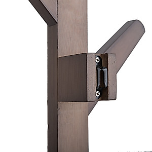 MyGift Wall Mounted Brown Bamboo Hall Tree Coat Rack, Hanging Narrow Hat Rack with 10 Peg Hooks