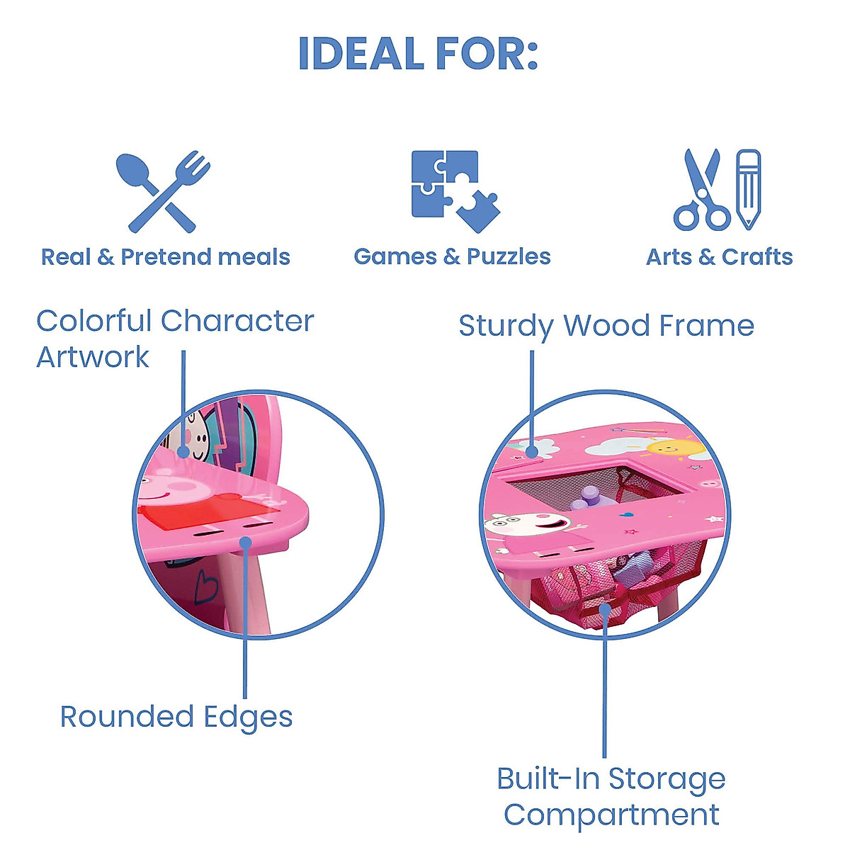 Delta Children Kids Table and Chair Set with Storage (2 Chairs Included) - Ideal for Arts & Crafts, Snack Time, Homeschooling, Homework & More, Peppa Pig