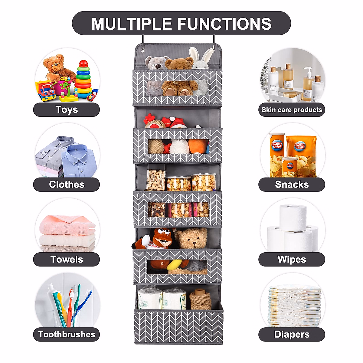 Mayniu 2 Pack Over the Door Organizer, Wall Mount Hanging Organizer Storage with 10 Large Capacity Pockets for Nursery, Closet, Toys, Diapers, and Sundries (Grey)