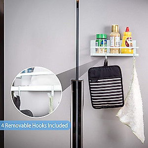 2 Pack - Magnetic Spice Rack, Fridge Organizer Shelf, Side Wall Refrigerator Storage for Spices, Utensils or Plates, Works as Towel Holder with Hooks, Organization for Home and Kitchen (White)