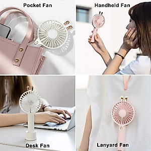 Mini Fan Handheld Fan, 3 in 1 Small Fan with 7 Colors LED Lights, 3 Adjustable Speeds, Rechargeable Battery Operated Fan for Kids, Girls and Women Outdoors or Home Office Use.