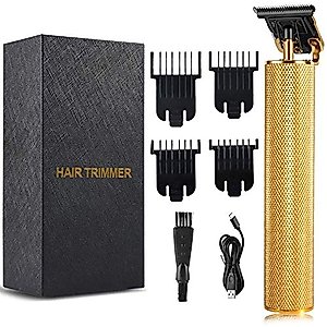 Electric Pro Hair Clippers T-Blade Beard Trimmer USB Rechargeable Cordless Outliner Hair Trimmers for Men Professional Grooming Kit With 4 Limit Comb Gold(0/1.5/3/6/9 mm)