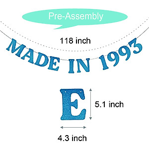 WEIANDBO MADE IN 1993 Blue Glitter Banner,Pre-Strung,30th Birthday Party Decorations Bunting Sign Backdrops,MADE IN 1993