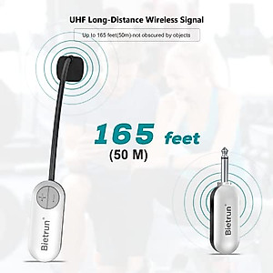 Bietrun UHF Wireless Microphone Headset, 165ft Range, Working Time 6H, 1/4''Plug, Wireless Headset Mic ＆Handheld Mic 2 in 1, for Karaoke Speaker, Amplifier, Mic Speakers, PA System, Teaching, Fitness