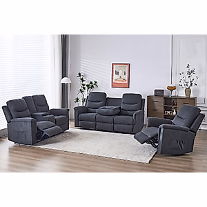 Consofa Reclining Loveseat, Reclining Loveseat with Console, RV Recliner Loveseat Sofa Wall Hugger Reclining Loveseat, Double Recliner Loveseat with Side Pockets & Cup Holders for Living Room
